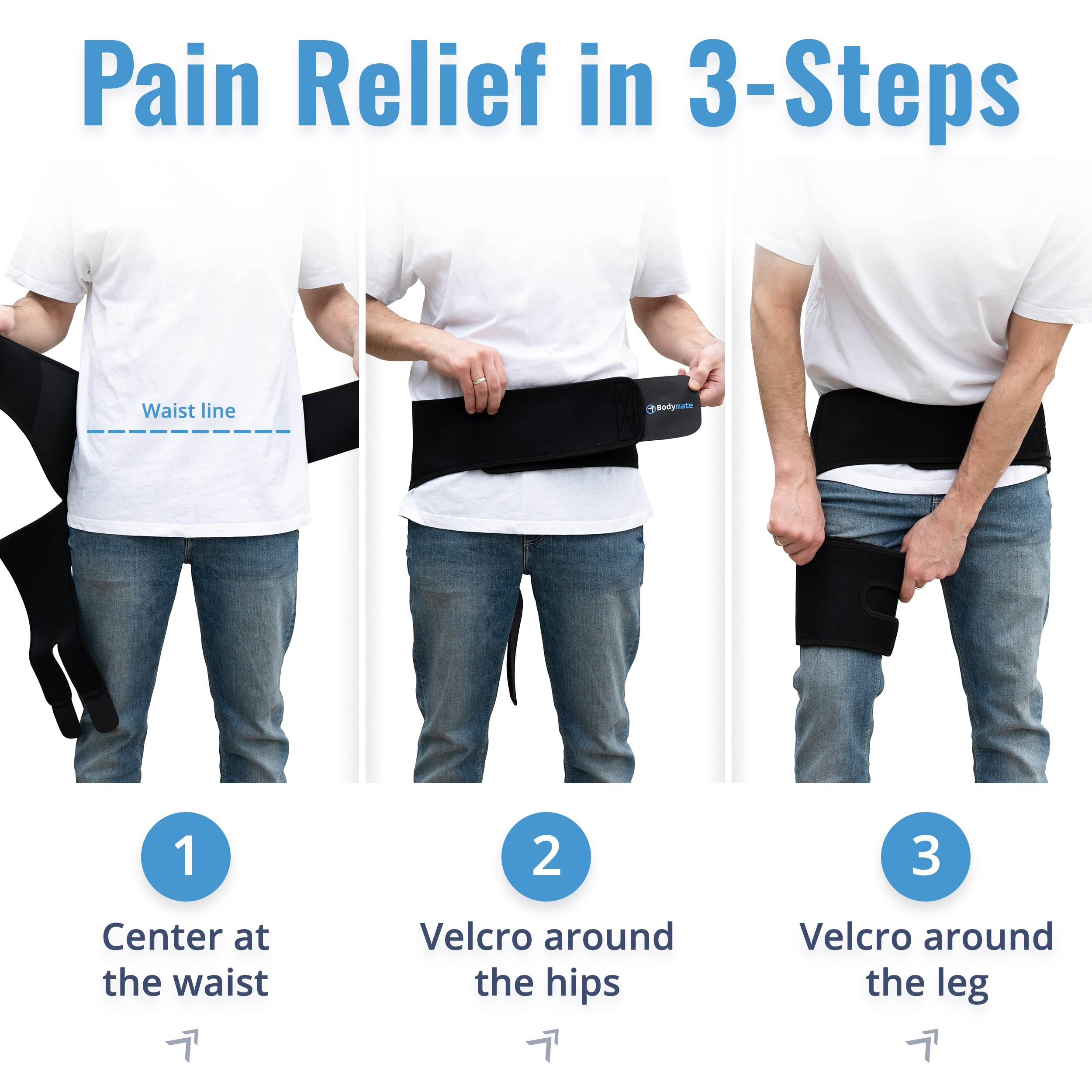 Bodymate® Hip Brace, Sciatica Pain Relief Devices - SI Belt/Sacroiliac Belt | Compression Wrap for Thigh, Hamstring, Joints, Arthritis, Pulled Muscles, Hip Pain | For Men & Women (Medium, Hip 32-44")