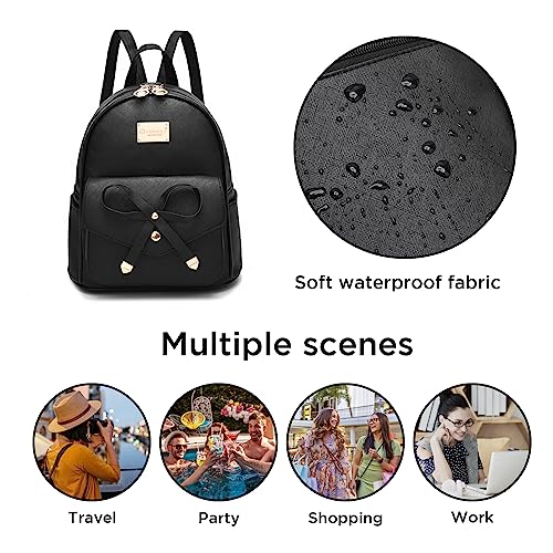 I IHAYNER Girls Bowknot Small Leather Backpack Cute Backpacks for Girls Mini Backpack Purse for Women Mini Backpack for Girls Black