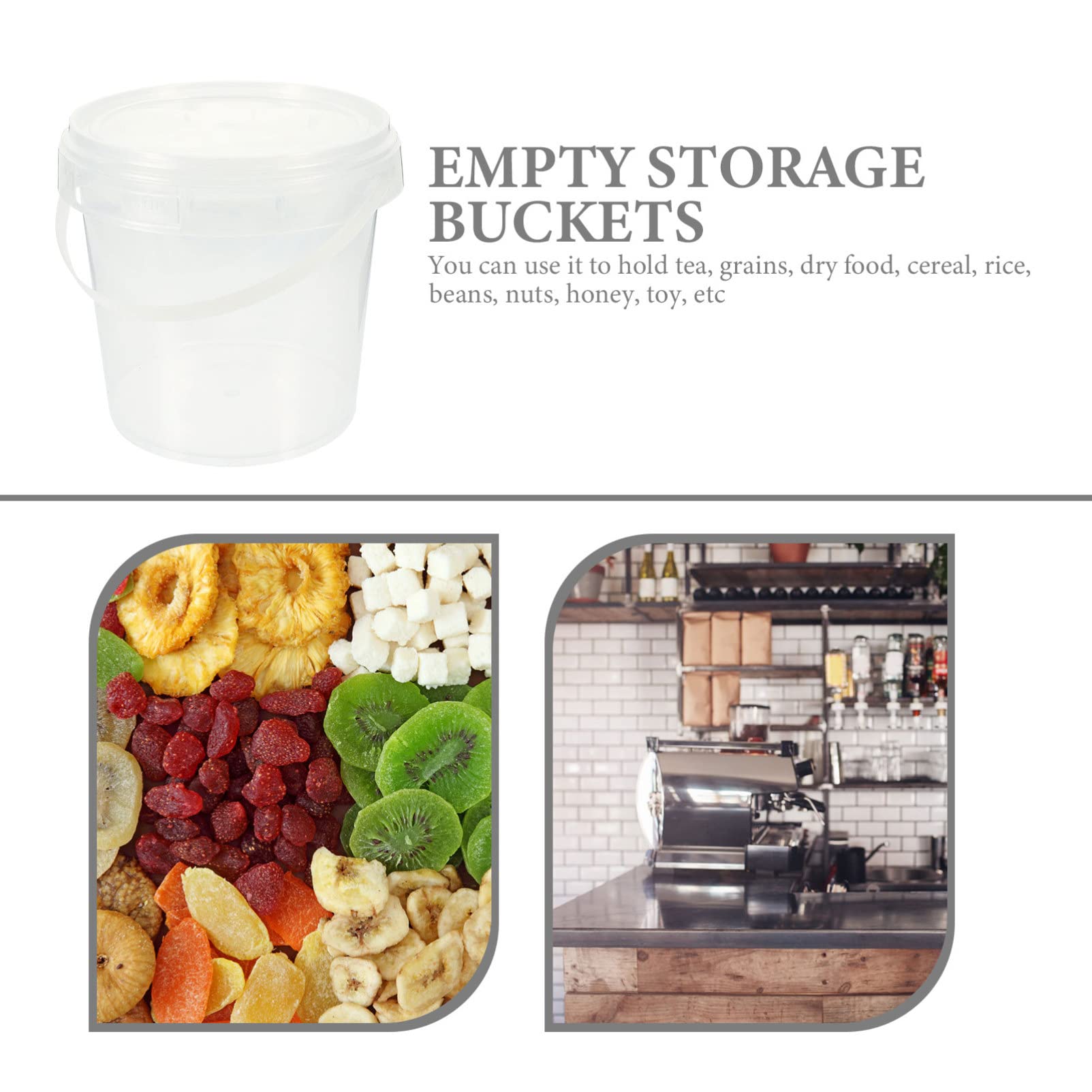 Clear Plastic Ice Cream Bucket: 10Pcs 1L Small Transparent Buckets with Lids Handles Reusable Food Container for Ice Cube Dry Fruits Nuts Grains