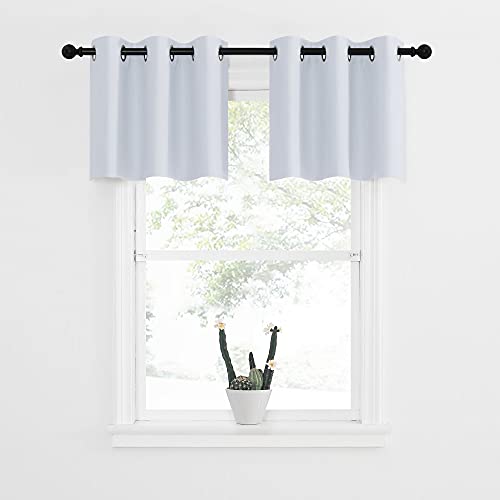 NICETOWN Greyish White Room Darkening Valances - Energy Efficient Kitchen Grommet-Top Kitchen Curtain Panels for Short Windows (2-Pack, W42 x L18 + 1.2 inches Header, Platinum-Greyish White)