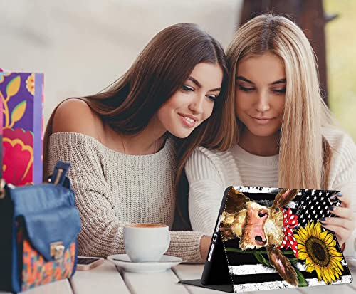 iPad Mini 6 Case, iPad Mini 2021 6th Generation Case Auto Sleep/Wake Multi-Angle Stand for iPad Mini 6th Gen 8.3 Inch , American Flag Sunflower Heifer
