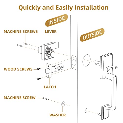 Front Door Handle Set, Exterior Door Handle Single Cylinder Lower Half Door Lock Lever Reversible, Entry Door Handleset for Left and Right Handed Interior, Oil Rubbed Bronze Finish Handlesets Knob
