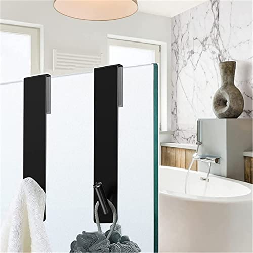 EAGLES 2PCS Shower Door Hooks,5 Inch Towel Hooks for Bathrooms Frameless Glass Shower Door,Stainless Steel Shower Towel Hook,Heavy Duty Bath Hook for Robe,Towel - Black