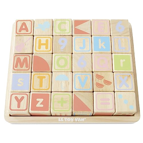 Le Toy Van - Petilou Wooden Educational ABC Wooden Blocks | Educational Wood Toys for Toddlers and Babies | Suitable for A Boy Or Girl 1 Year Old +