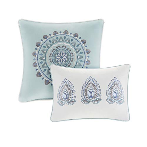 Madison Park Season Set, Matching Bed Skirt, Decorative-Pillows, Queen(90"x90"), Isla, Floral Medallion Blue 8 Piece