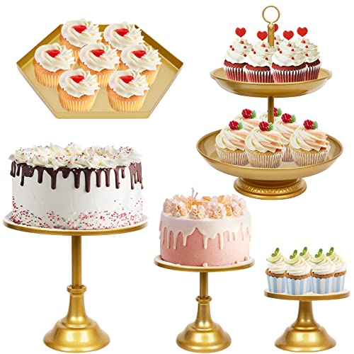 Gold Cake Stand for Dessert Table, 5PCS Metal Cake Stands Table Display Set, Pastry Trays, Wedding Cupcake Stand Set Pedestal/Display/Plate/Stands and Trays, Birthday Party Decorations for Tables