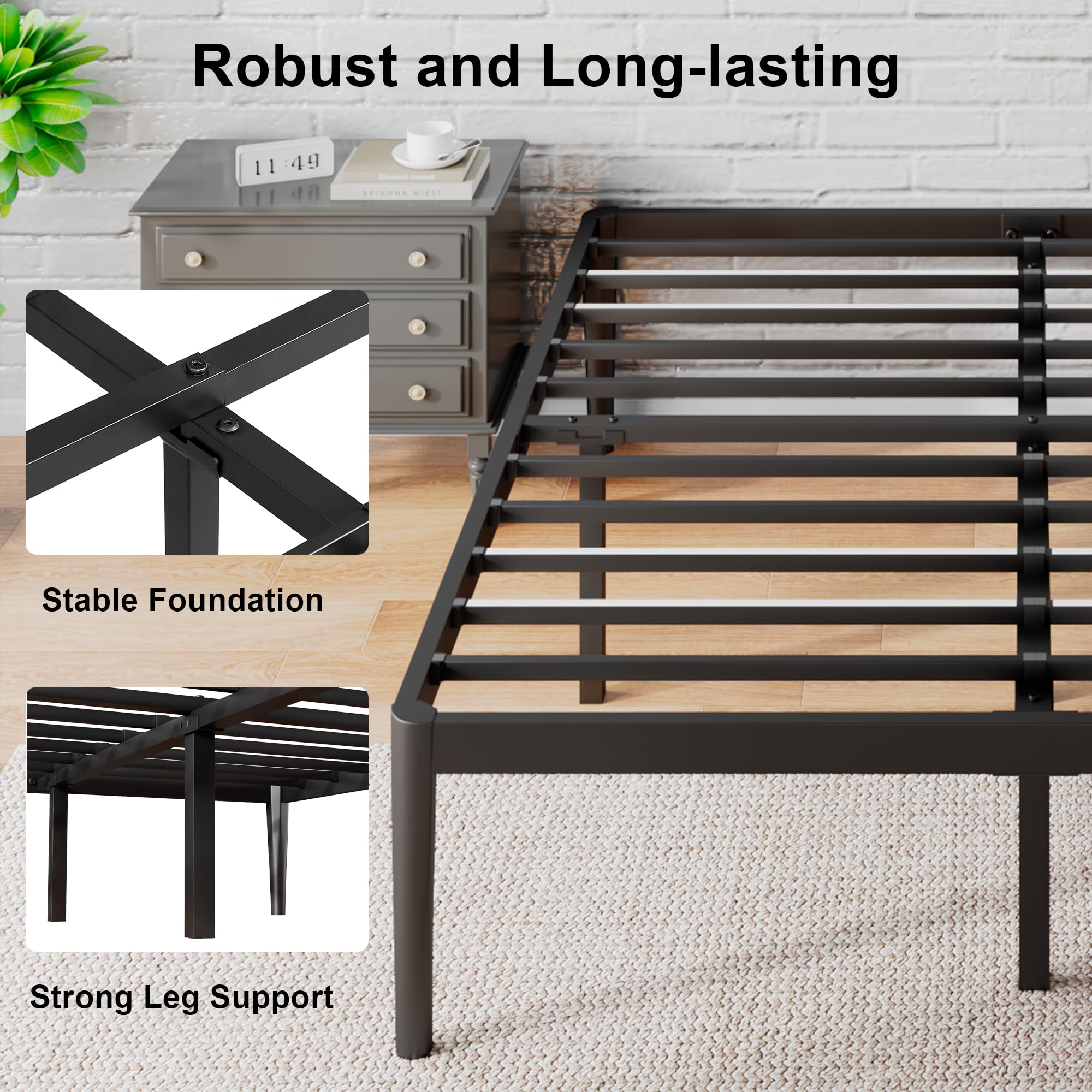 Feonase 18" High Twin Size Metal Platform Bed Frame with Storage Space Under Bed, Heavy Duty Steel Slat Support, No Box Spring Needed, No Noise, Easy Assembly, Black