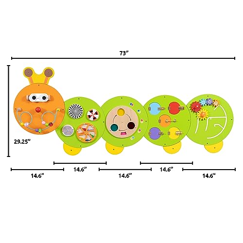 SPARK & WOW Caterpillar Activity Wall Panels - Ages 18m+ - Montessori Sensory Wall Toy - 8 Activities - Busy Board - Toddler Room Decor
