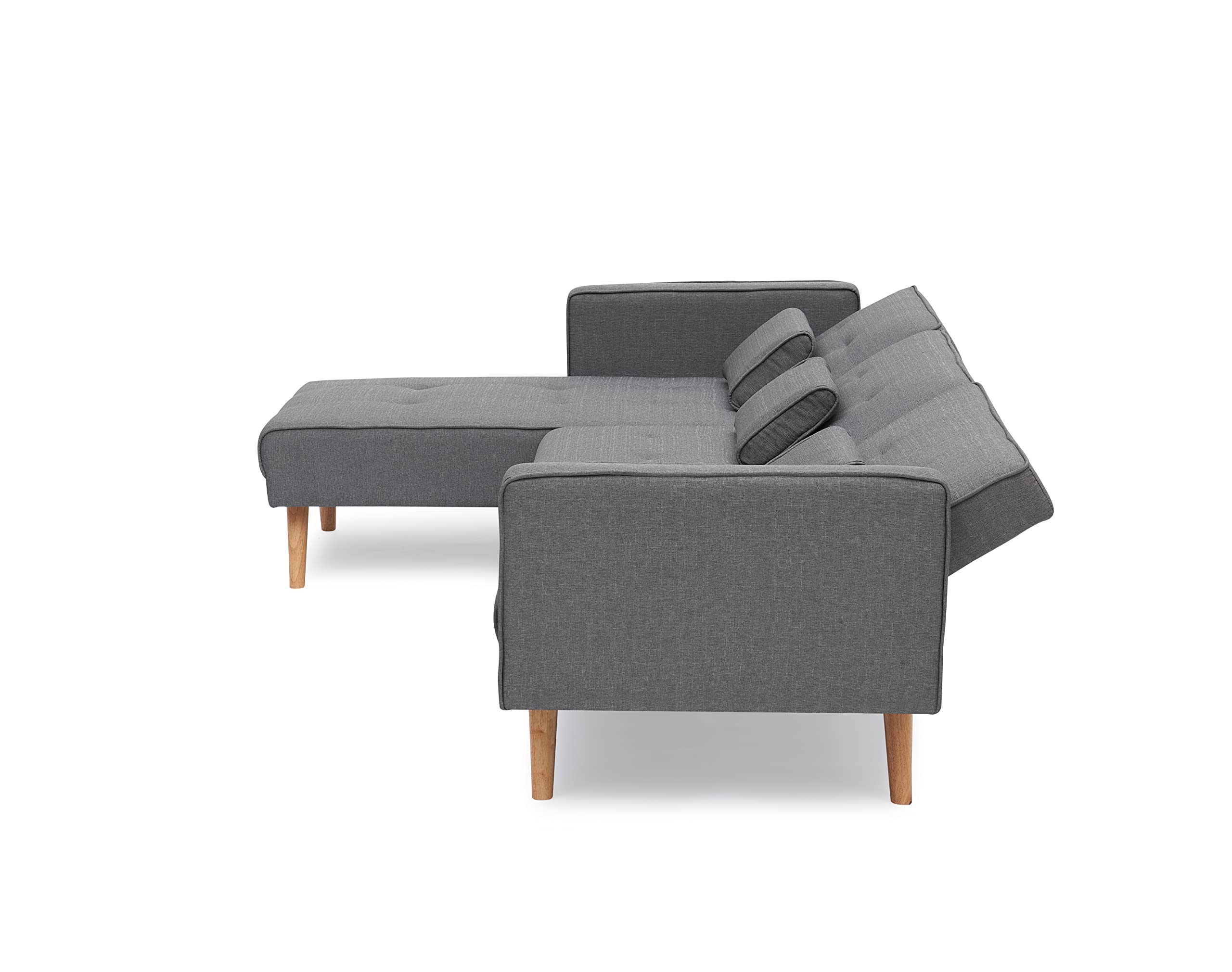 Eafurn L-Shaped Sectional Sofa with Adjustable Backrest and Chaise Lounge,3 Seat Upholstered Sleeper Futon Couch with Solid Wood Legs, Left Hand Facing Tufted Seater Sofa & Couch with 5 Pillows
