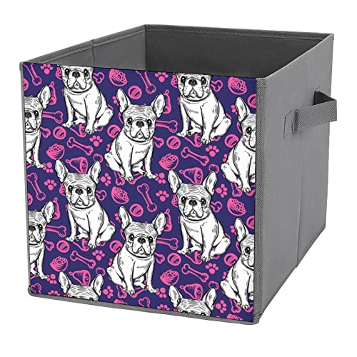French Bulldog Storage Bin Foldable Cube Closet Organizer Square Baskets Box with Dual Handles