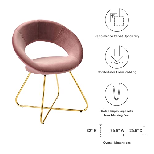 Modway Nouvelle Moday Performance Velvet Dining Chairs in Gold Dusty Rose-Set of 2