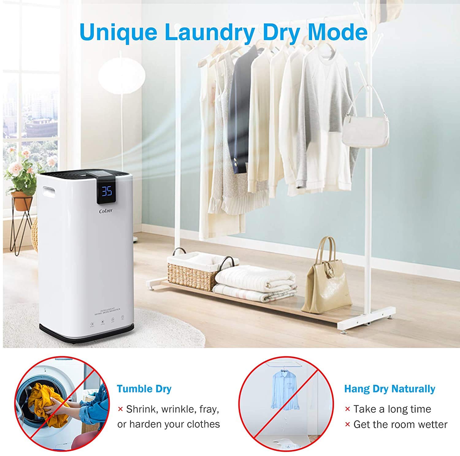 COLZER 70 Pints 4,500 SQ FT Home Dehumidifiers for Basements & Large Rooms, Large Removal Capacity with 7.4-Pint Water Bucket & Continuous Drain Hose for Self-draining