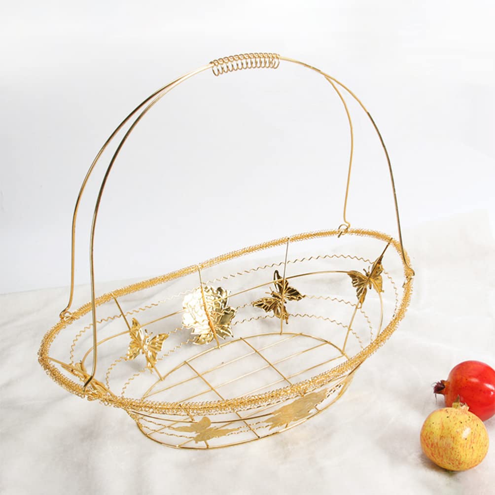 DEPILA Basket Kitchen Metal Farmhouse Table Snack Living Food Holder Tabletop with Wire Vegetable Room Handle Bowl Dried Display Countertop for Bread Multi-Functional Snacks Picnic Egg Baskets