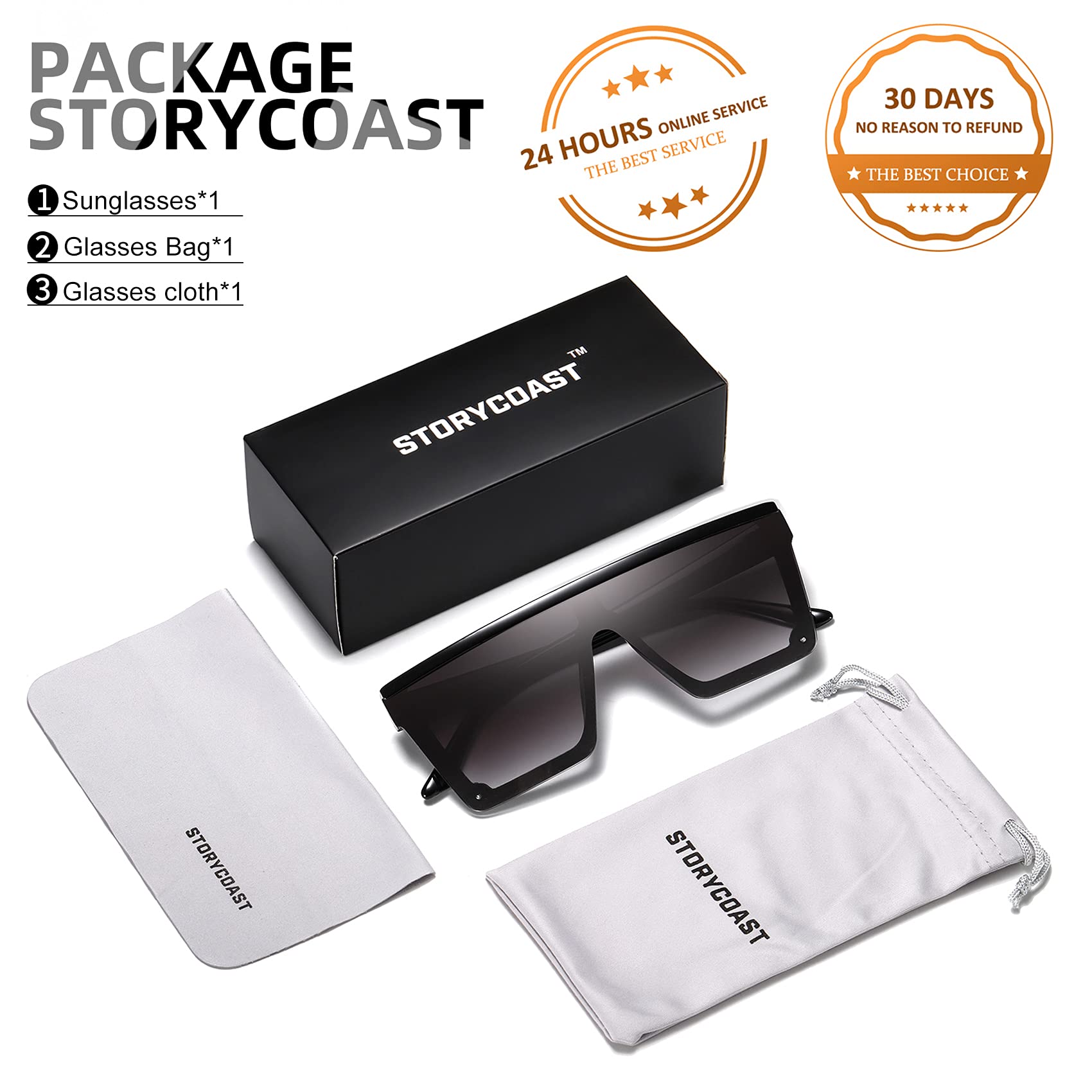 STORYCOAST Square Sunglasses for Women Men Fashion Big Frame Flat Top Sun Glasses Mirror Lens (Bright Black-Gradient Gray)