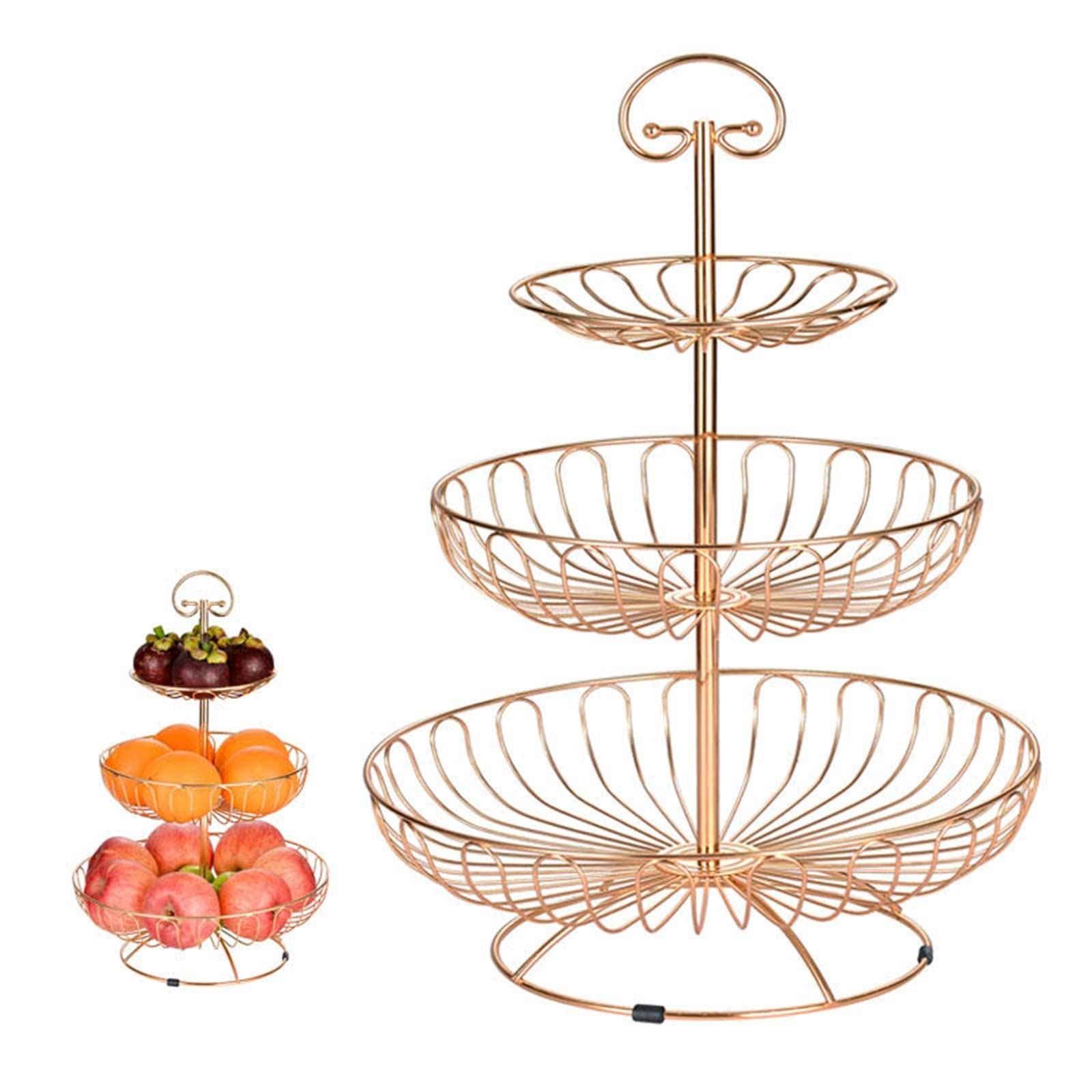 DEPILA Bread gp Fruit Basket for Kitchen 3-Tier Simple Round Metal Home Fruit Plate Tray Rack Storage Basket Rack (Color : Gold)