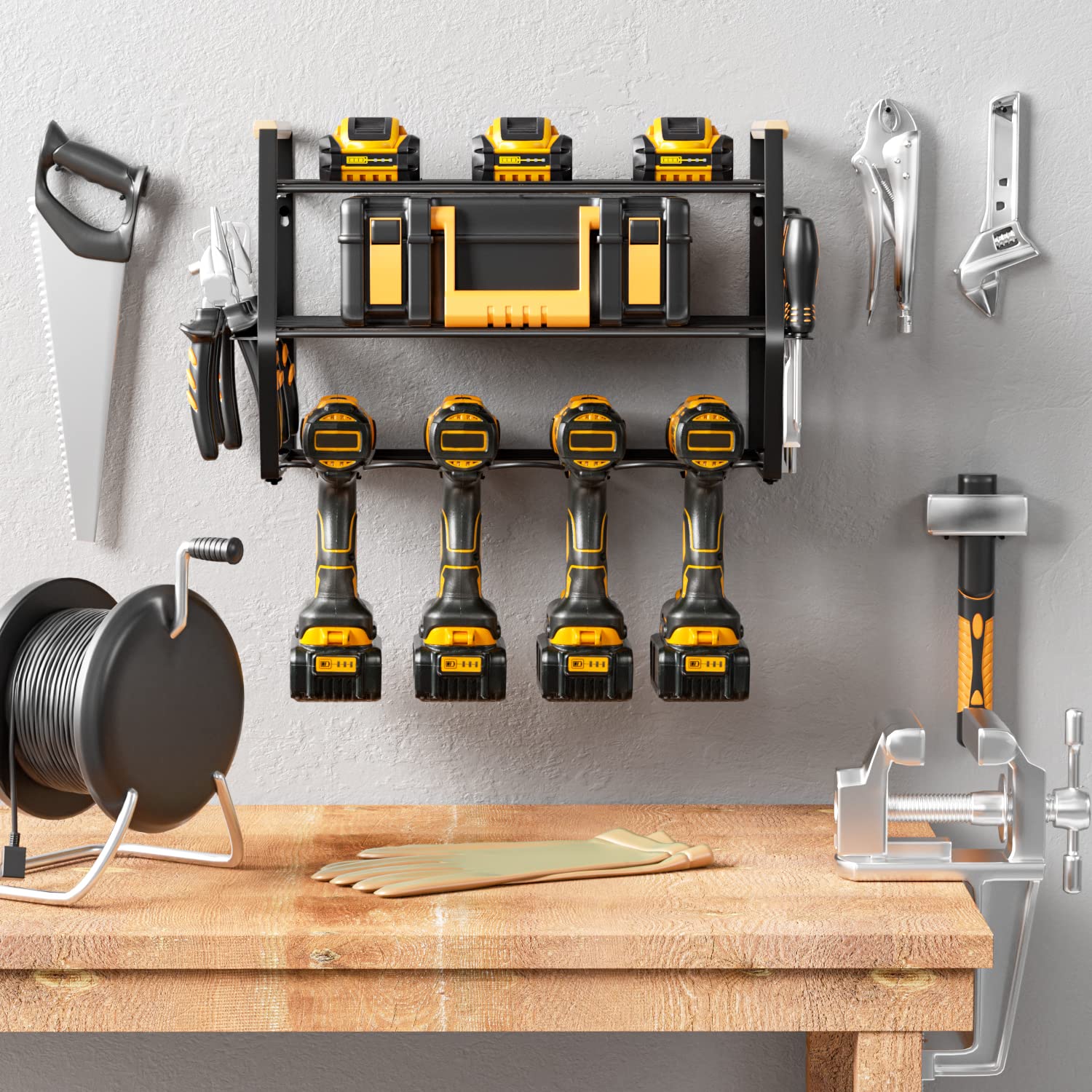 CFBF Power Tool Organizer Wall Mount,Garage Tool Organizer and Storage, Heavy Duty Drill Holder,Power Tool Storage Rack for Handheld & Power Tools (Black)