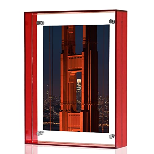 MFoffice 5x7 Picture Frame - Stunning Color Acrylic Photo Frames - Use as 5x7, 5x5, 4x6 Picture Frame and Acrylic Decorative Tray - Horizontal and Vertical Formats for Tabletop Display, Red, 1Pack