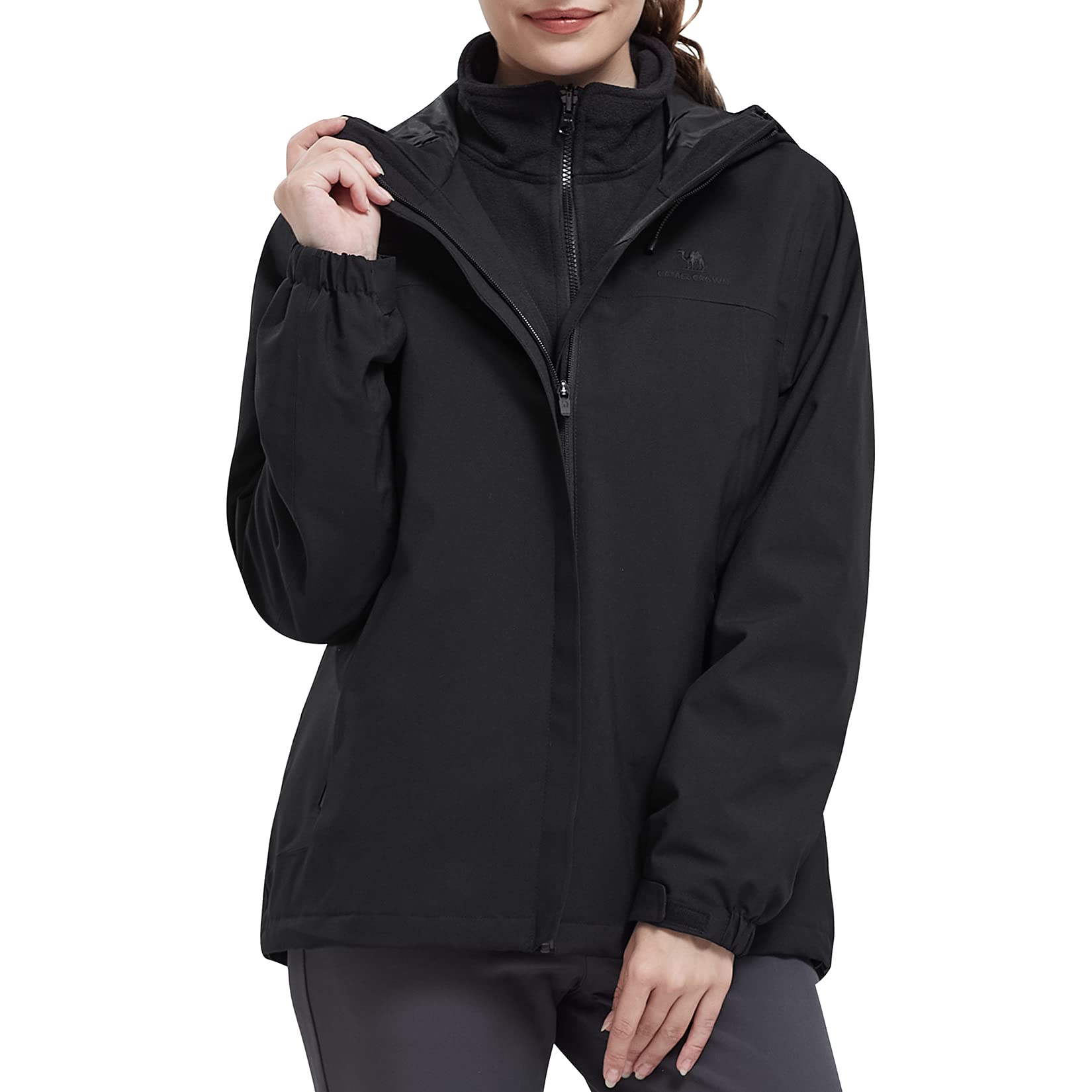 CAMEL CROWN Women's Ski Jacket 3 in 1 Snow Winter Coats Waterproof Windproof Fleece Hooded Jackets Mountain Snowboard Parka