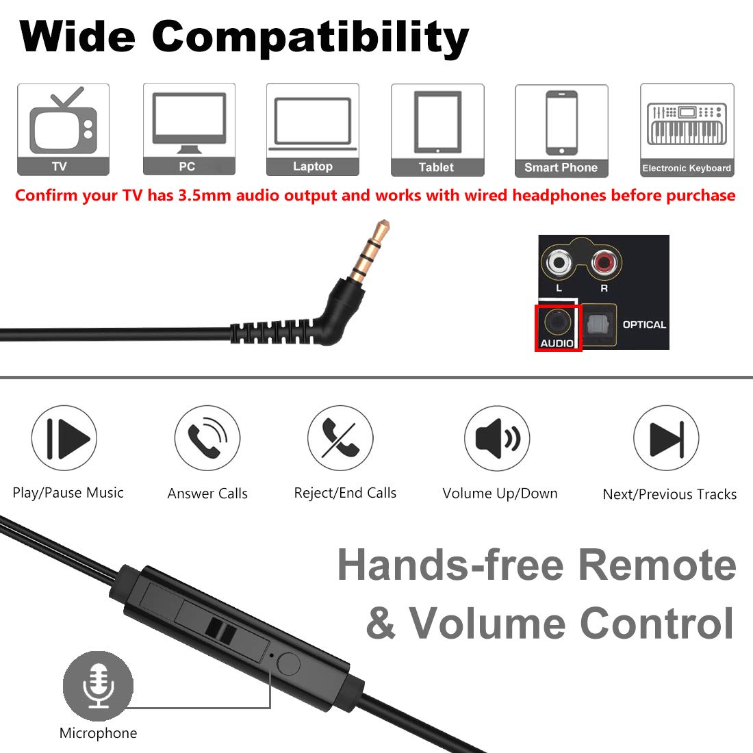 Joymiso Earbuds Headphones with 12Ft Extra Long Cord Length & Long Cord Durable Metal Earphones Earbuds Bundle, with Mic and Volume Control, for Cell Phones Computer Laptop TV, Deep Bass Clear Sound