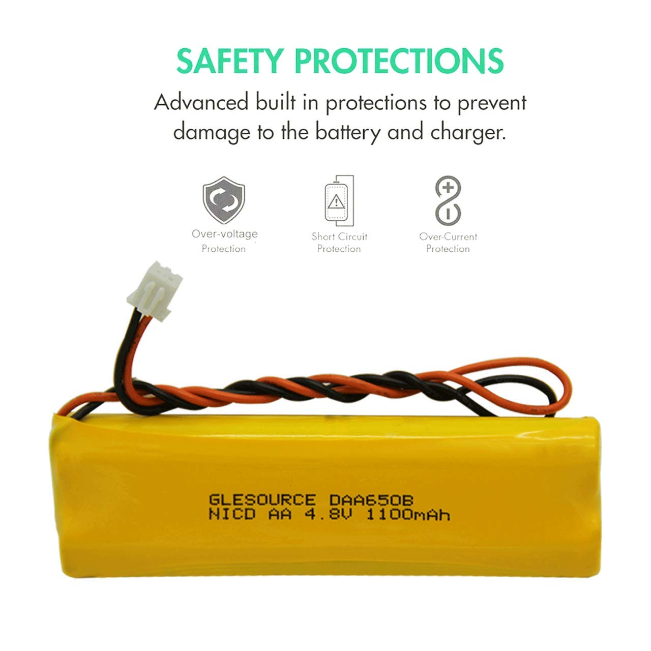 GLESOURCE 4.8V 1100mAh Emergency Lighting Battery Replaces with LITHONIA D-AA650Bx4 Unitech Dual-Lite 0120859 Ni-CD AA 650mAh 4.8V EJW-NI-CAD 800mah BYD D-AA650B-4 Exit Sign Emergency Light(2 Pack)