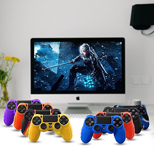 PS4 Controller Grip Skin Anti-Slip Silicone Case Cover for Sony Playstation 4 PS4/Slim/Pro Controller with 8 x FPS Pro Thumb Grips (Purple)
