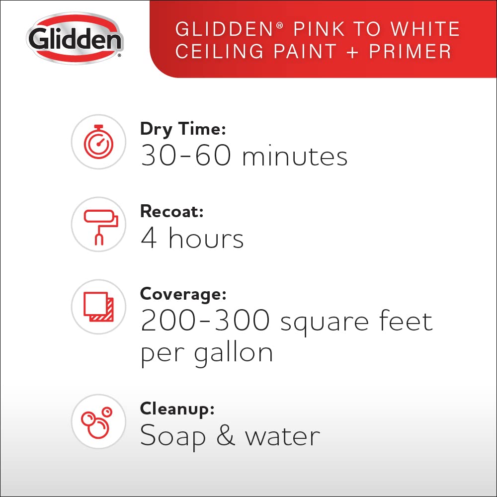 Glidden Grab-N-Go Pink to White Ceiling paint, 1 Gallon, Flat, White
