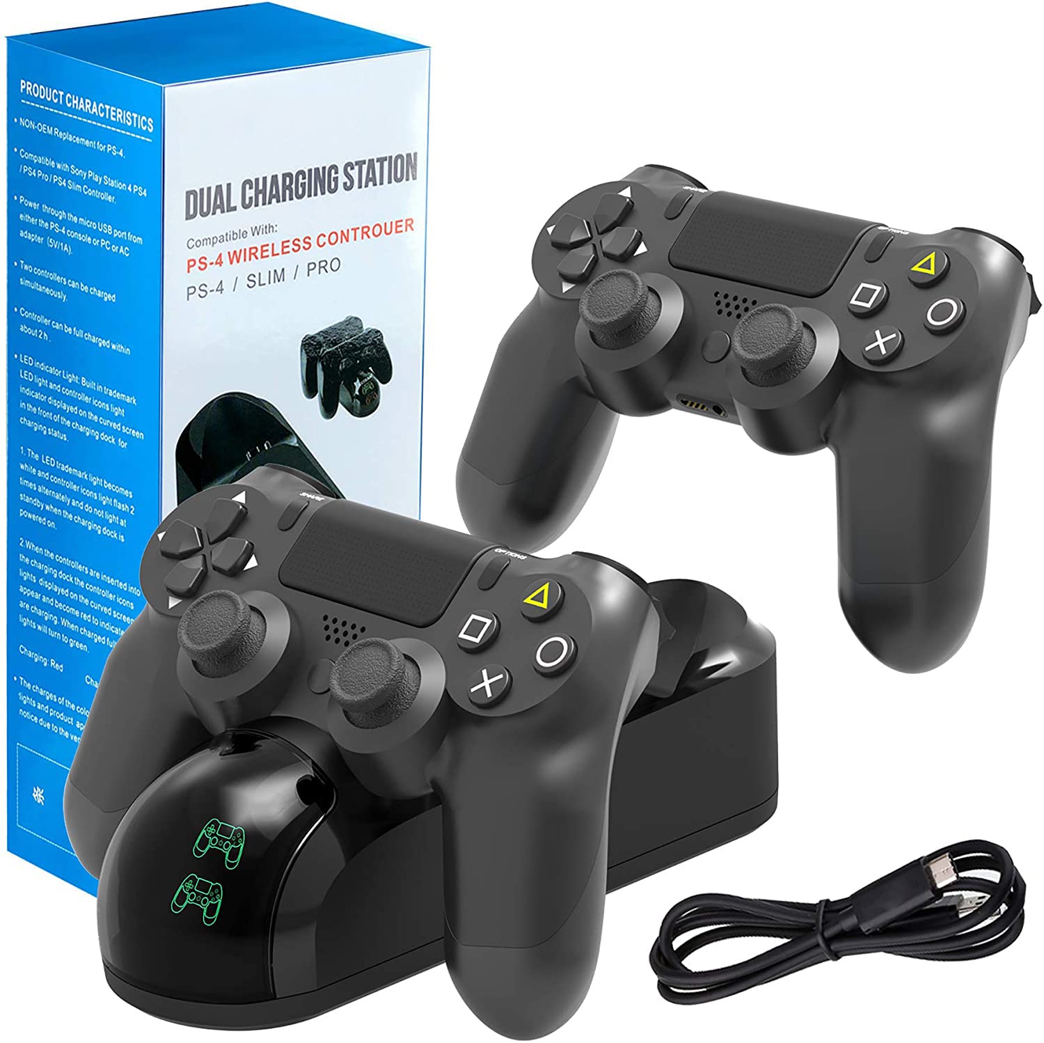 PS4 Controller Charger Charging Station, YCCSKY Wireless PS4 Chargers Controller PS 4 Twin Charger Charging Dock Station Stand PS4 Charger for PS4/PS4 Pro/PS4 Slim Controller, Black