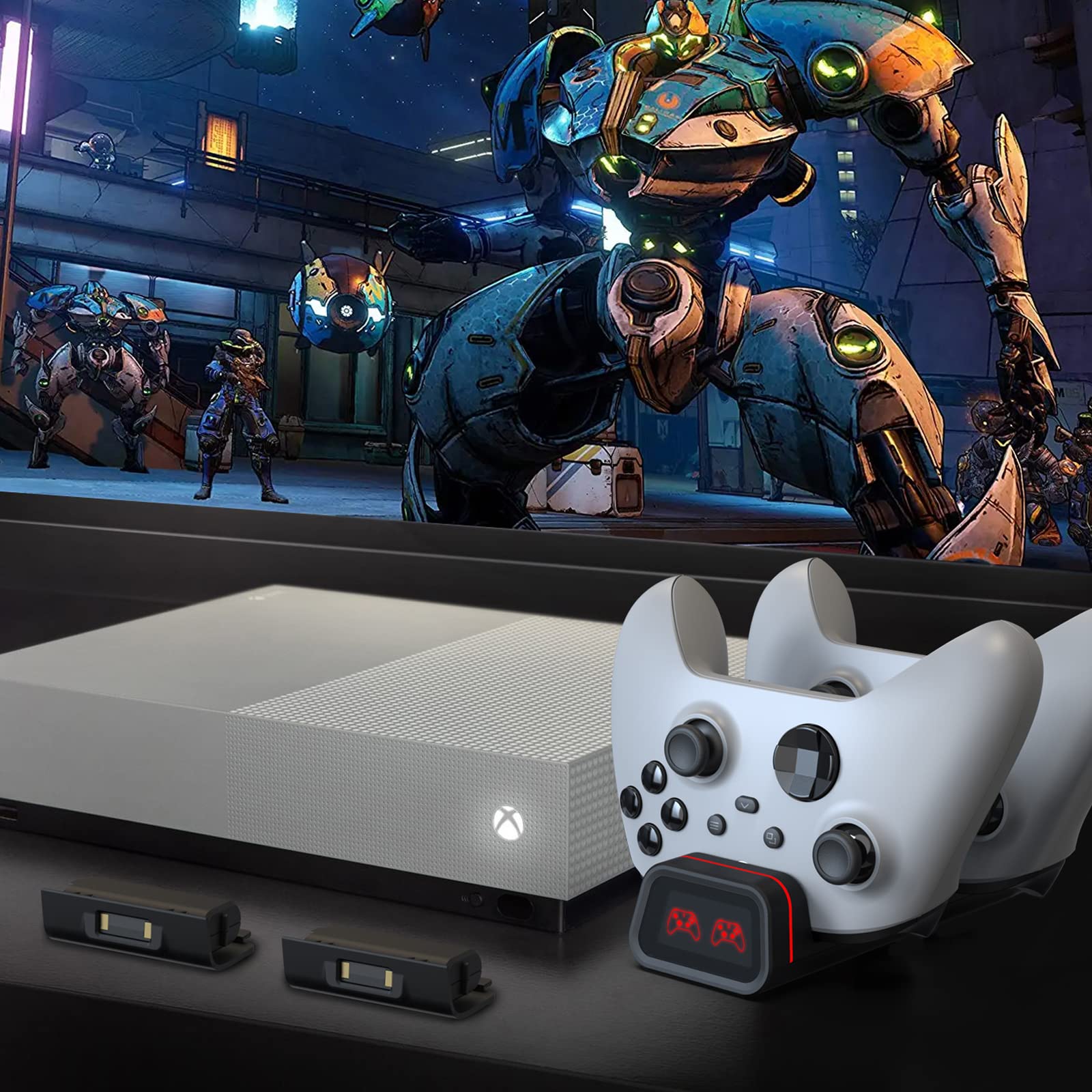 Dobe Xbox Controller Charger, Xbox Controller Charging Station Compatible with Xbox Series X/S/One/One X/One S/One Elite, Two Fast Charging Docking Station with 2 x 800mAh Rechargeable Battery Packs