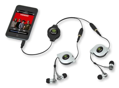 ReTrak Retractable Headphone Splitter, Black (ETCABLESPLBLK)