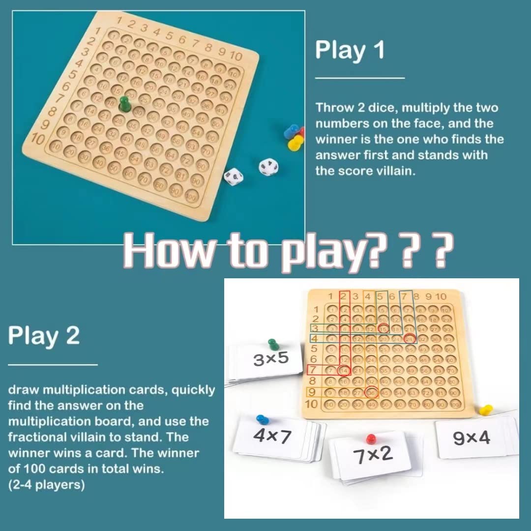 Dobiyar Wooden Math Multiplication Board,Montessori Children Counting Toy, Multiplication Board Game for Kids,Educational Math Learning Toys for Toddlers Kids Over 3 Years Old