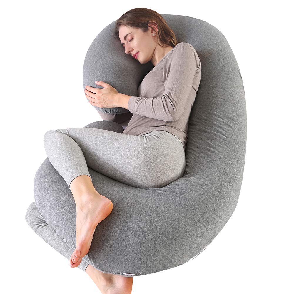 CDEN Pregnancy Pillow, C Shaped Full Body Pillow 52", Maternity Pillow Support for Back, Legs, Neck, HIPS for Pregnant Women with Removable Washable Jersey Cover(Grey)