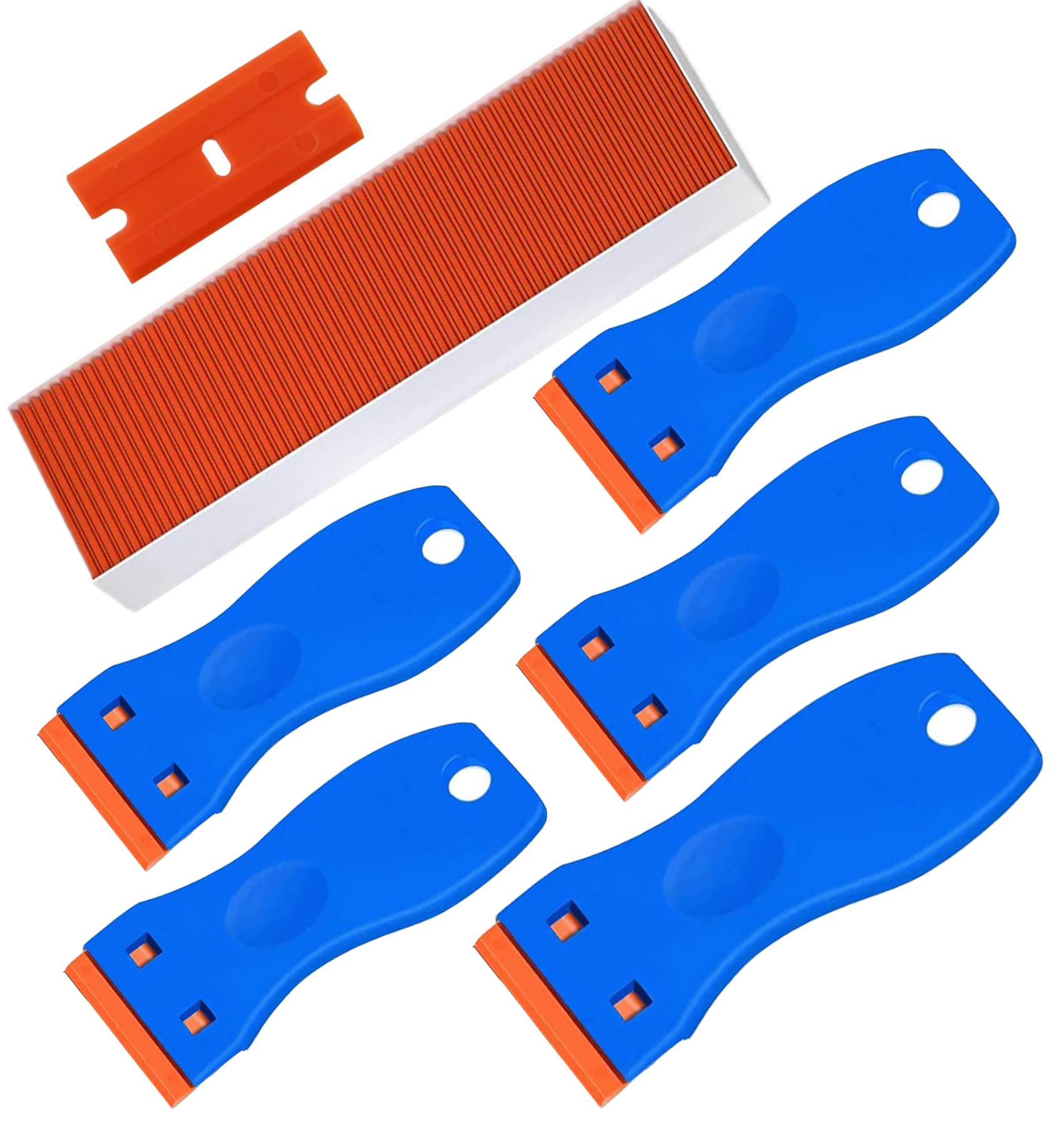 Plastic Blade Scraper, 5PCS Razor Scraper Tool 100PCS Double Edged Blades, Cleaning Scraper Remover for Decals, Stickers, Labels, Caulk, Adhesive, Paint from Car Window and Glass