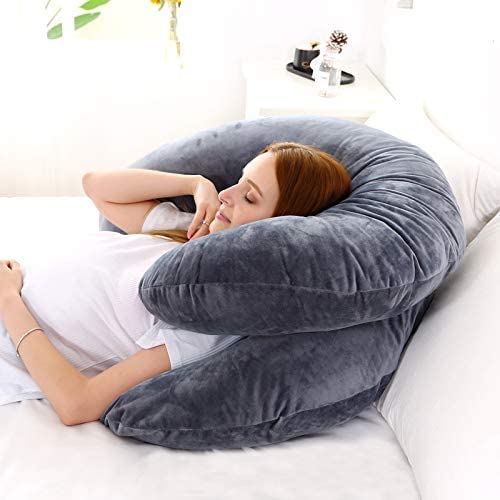 CDEN Pregnancy Pillow, C Shaped Full Body Pillow 52", Maternity Pillow Support for Back, Legs, Neck, HIPS for Pregnant Women with Removable Washable Velvet Cover(Grey)