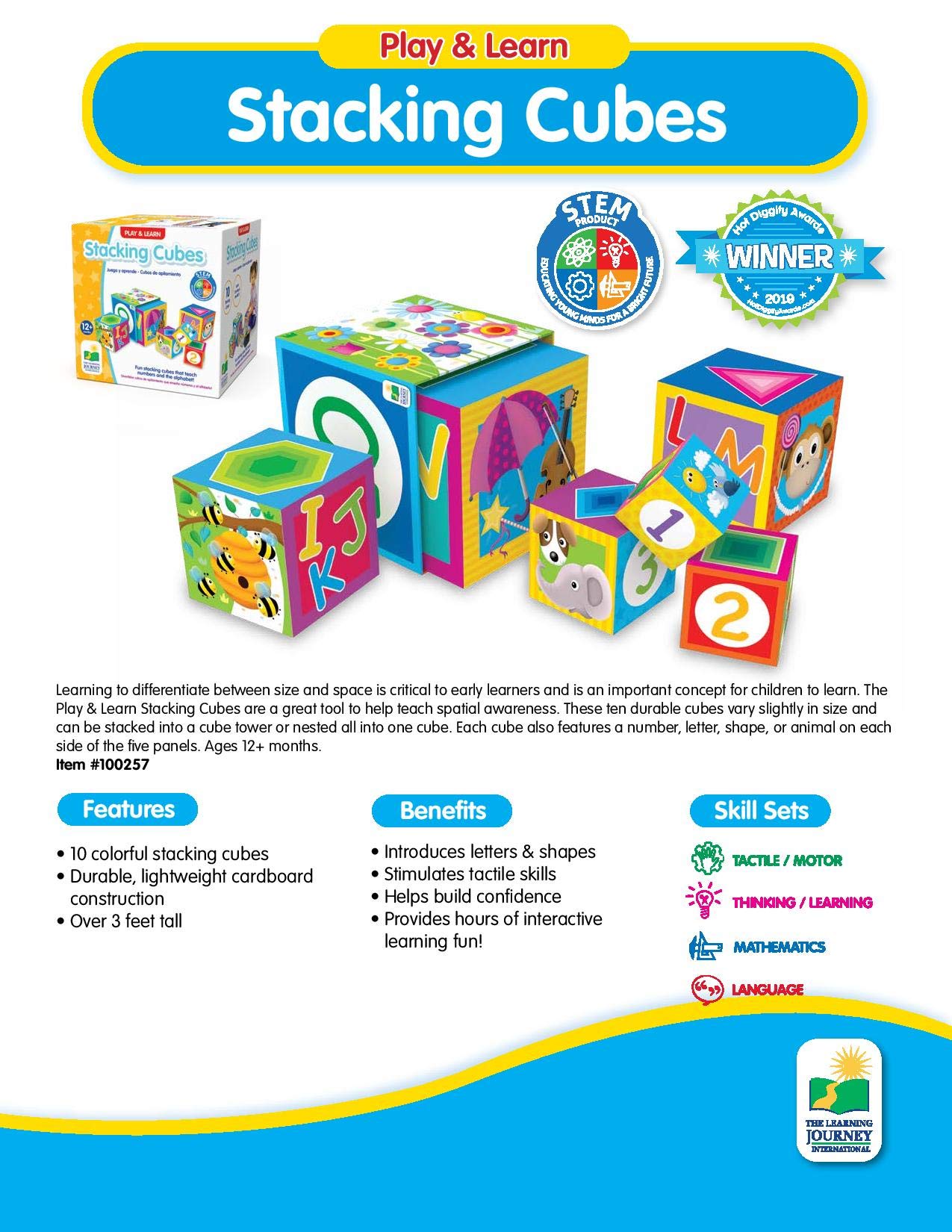 Learning Journey International LLC Play & Learn - Stacking Cubes - STEM Toddler Toys & Gifts for Boys & Girls Ages 12 Months and Up - Mind Building Developmental Learning Toy, Multi (100257)