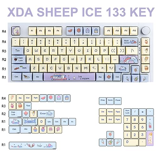 JOLINTAL 133 Keys Kawaii Keycaps Sets, PBT XDA Profile Keycaps, Dye-Sub Low Profile Keycaps 65 Percent Keycaps, Cute Cream PBT Keycaps Cherry MX Switch Keycaps for Mechanical Gaming Keyboard