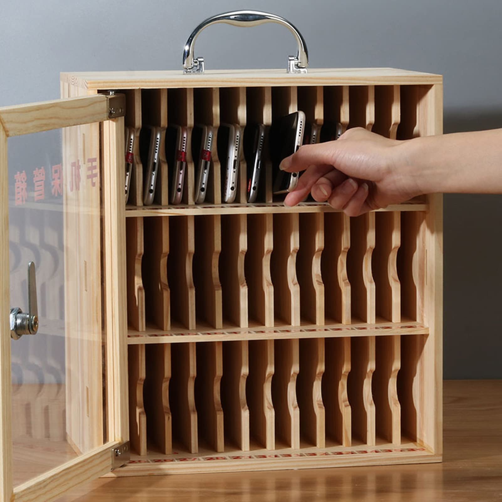 Cell Phone Holder Classroom Cell Phone Lock Box 60 Slots Wooden Cell Phone Storage Cabinet Pocket Chart for Classroom with Lock for School Office (Color : 36 bits)