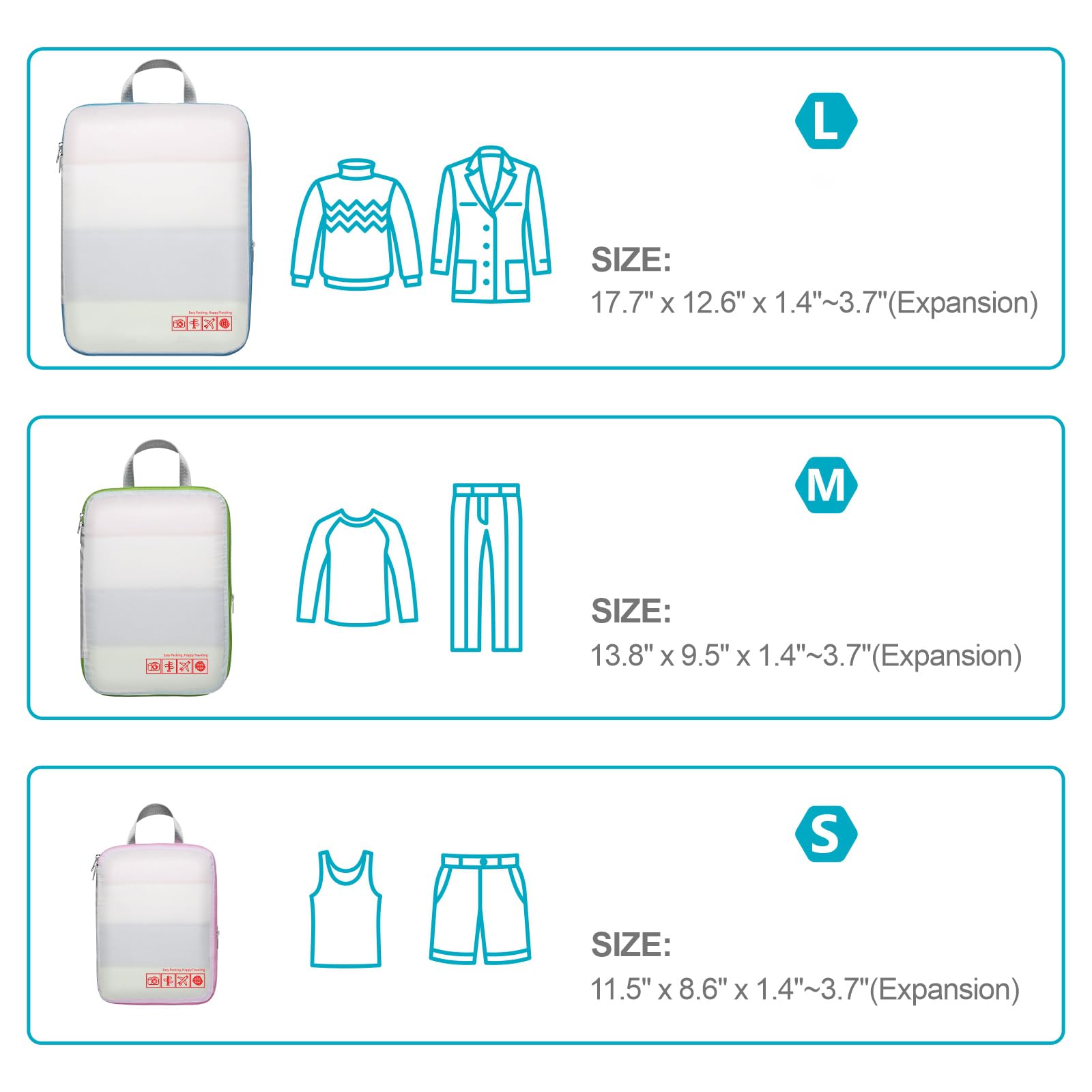Cambond Compression Packing Cubes for Travel, 4 Pack Travel Bags Luggage Organizers Travel Essentials Compression Cubes for Carry on Suitcases, White