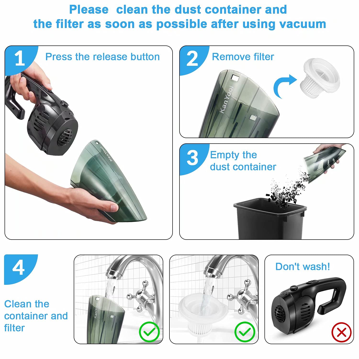 Car Vacuum Cleaner, Cordless Handheld Vacuum Cleaner, Small Portable Cordless Rechargeable Handheld Vacuum Cleaner for Home and Car Cleaning