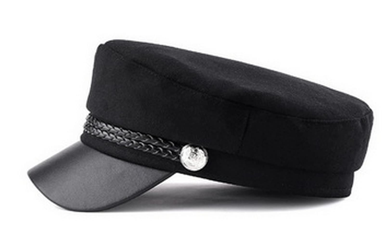 Brcus Men Women Yacht Captain Sailor Hat Newsboy Cabbie Baker Boy Peaked Beret Cap Black