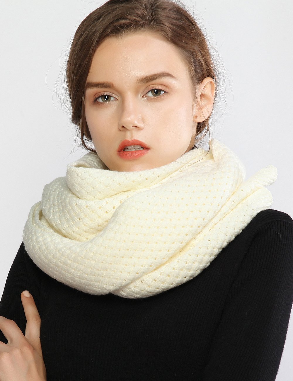 RIIQIICHY Winter Scarfs for Women Cold Weather Chunky Knit Scarf Warm Thick Ivory Scarf Long Large Oversized Scarves