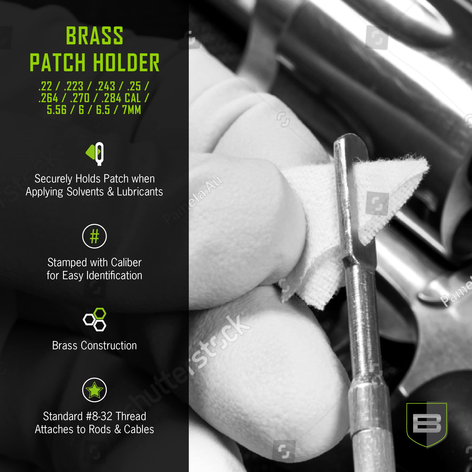 Breakthrough Clean Technologies Brass Patch Holder - Designed for Easily Applying Solvents and Lubricants - Fits โ.22 / .223 / .243 / .25 / .264 / .270 / .284 Cal / 5.56/6 / 6.5 / 7mm Caliber