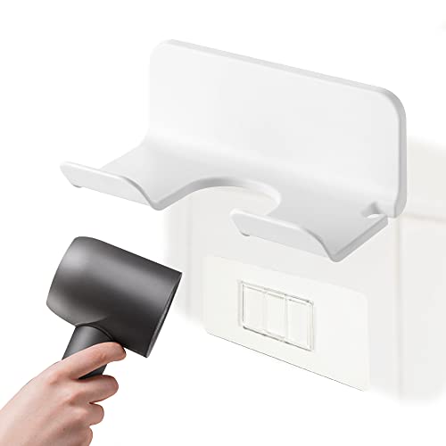 Hair Dryer Holder Wall Mounted - Self Adhesive Wall Hanging Hair Tool Organizer Wall Shelf for Blow Dryer Holder Rack Bathroom Vanity (White)