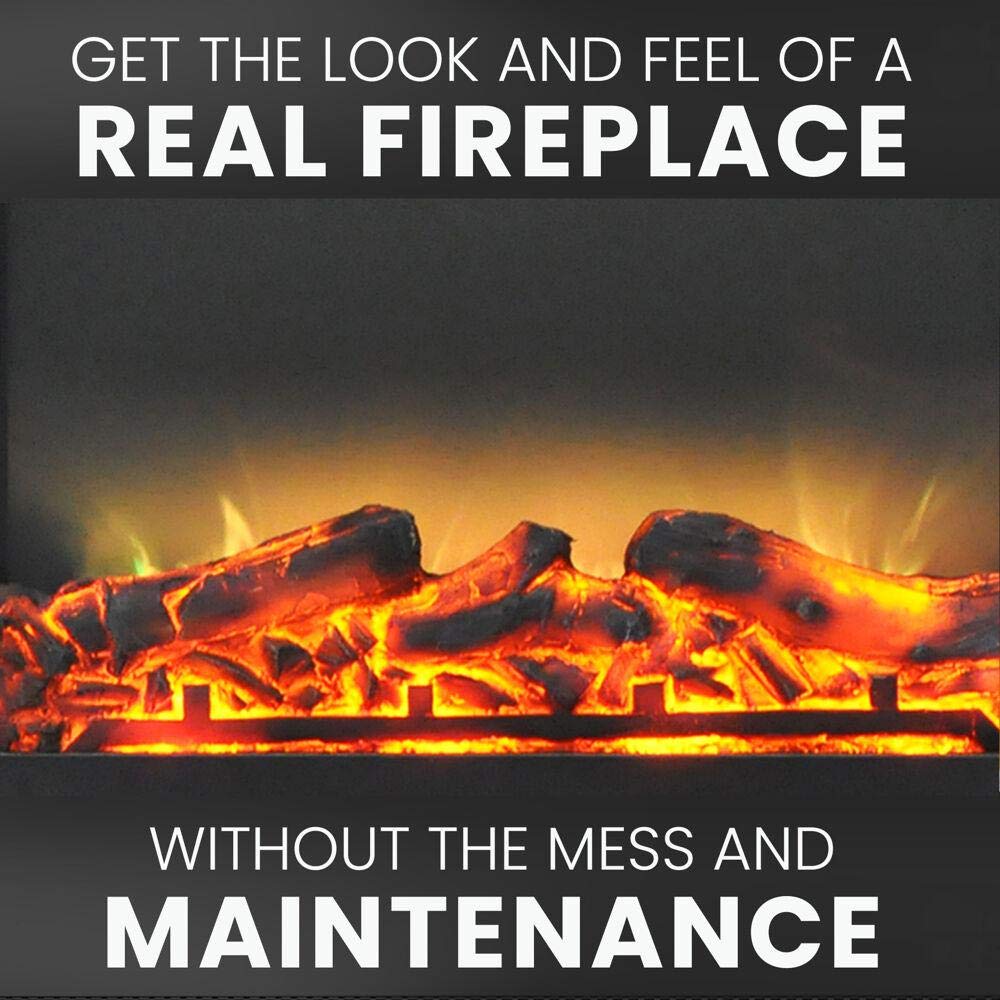 Cambridge 23 Inch 5118 BTU Freestanding Electric Fireplace Heater Insert for Vacant Chimney Fireplaces with Realistic Flames, 7.5-Hour Timer, Remote Control, Charred Logs and Grate, Black
