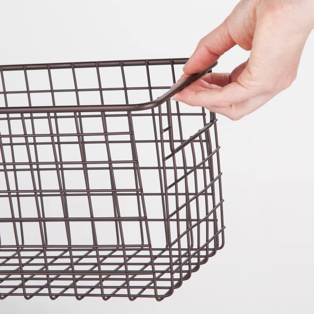 mDesign Household Metal Wire Narow Storage Organizer Bin Basket Holder with Handles - for Closets, Entryways, Mudrooms, Kitchen Pantry, Under Sink Cabinets, Bathrooms - 16" x 5" x 6" - 6 Pack - Bronze