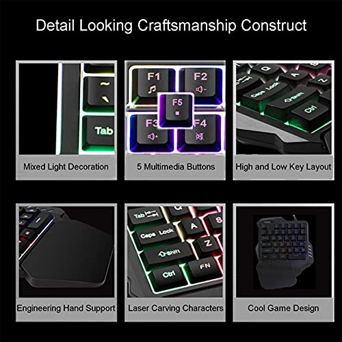 CHUYI One-Handed Ergonomic Gaming Keyboard RGB LED Backlit 35 Keys Portable Mini Professional Single Hand Wired Keypad for Game with Palm Rest (Black)