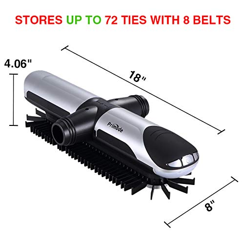 Primode Motorized Tie Rack Closet Organizer with LED Lights, Bonus Stainless Steel Tie Clip Set, Includes J Hooks for Wired Shelving Stores Up To 72 Ties with 8 Belts, Rotation Operates With Batteries