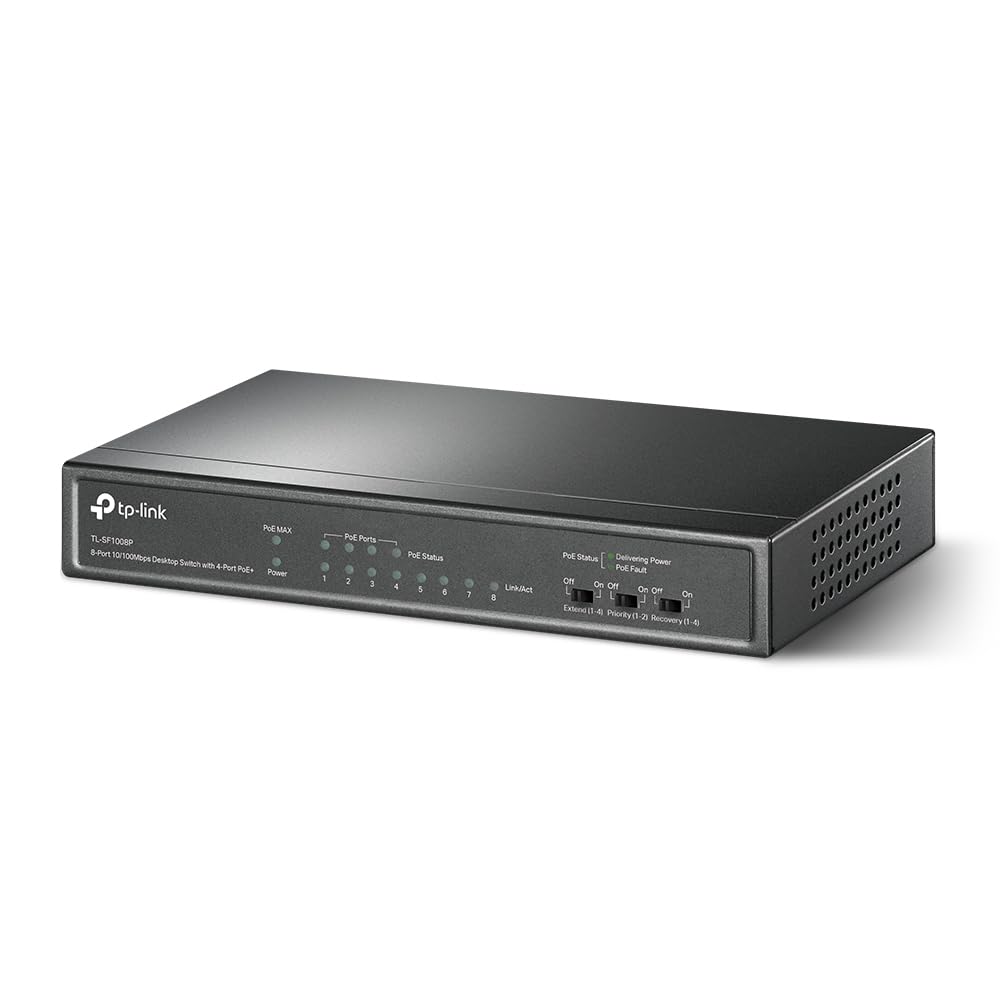 TP-Link 2KA4941 TL-SF1008P 10/100Mbps 8-Port PoE Switch, 4 POE Ports, IEEE 802.3af, 53W