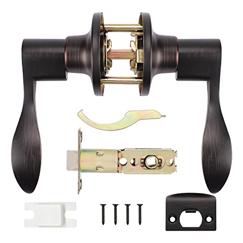 GOBEKOR 2 Pack Oil Rubbed Bronze Door Handles Interior Passage Door Levers for Hallway Closet Door Handle with Lock