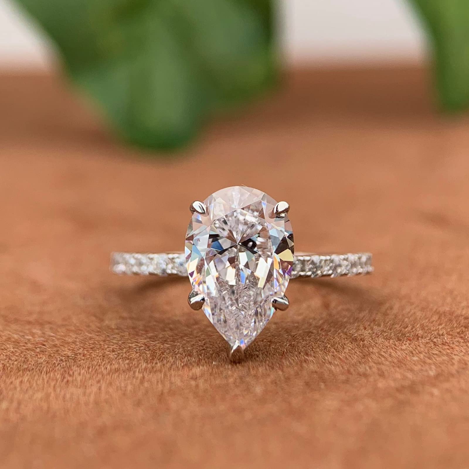CGSRING Moissanite Rings 8x12mm 4 Carat D Color VVS1 Pear Cut Moissanite Engagement Ring for Women Size 4-12 (6.5)