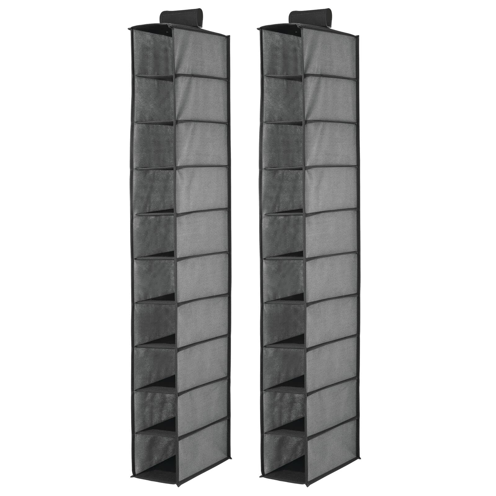 mDesign Soft Fabric Closet Organizer - Holds Shoes, Handbags, Clutches, Accessories - 10 Shelf Over Rod Hanging Storage Unit - Textured Print - 2 Pack - Charcoal Gray/Black